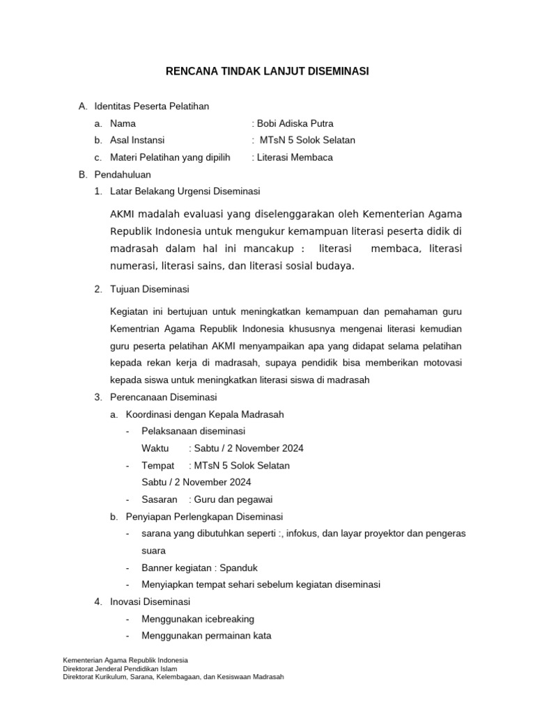 RTL DISEMINASI Bobi | PDF