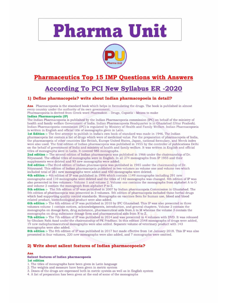 Pharmaceutics Imp Question & Answers. | PDF