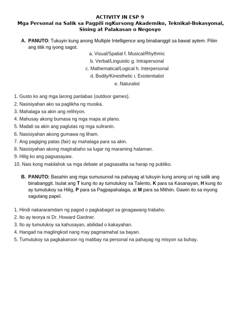 Activity in Esp 9 New | PDF