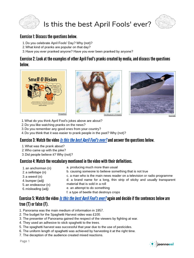 April Fool's BBC Worksheet | PDF | Wellness