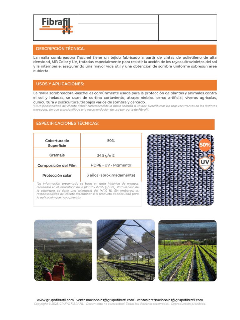 Cca-Ft-003 Ficha Técnica de Malla Raschel 50CL V0 | PDF | Materiales