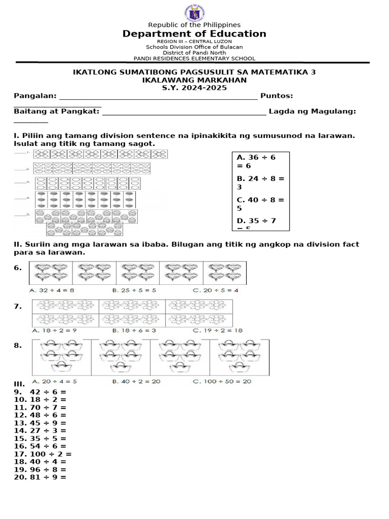 Math3 3RD Summative Q2 | PDF