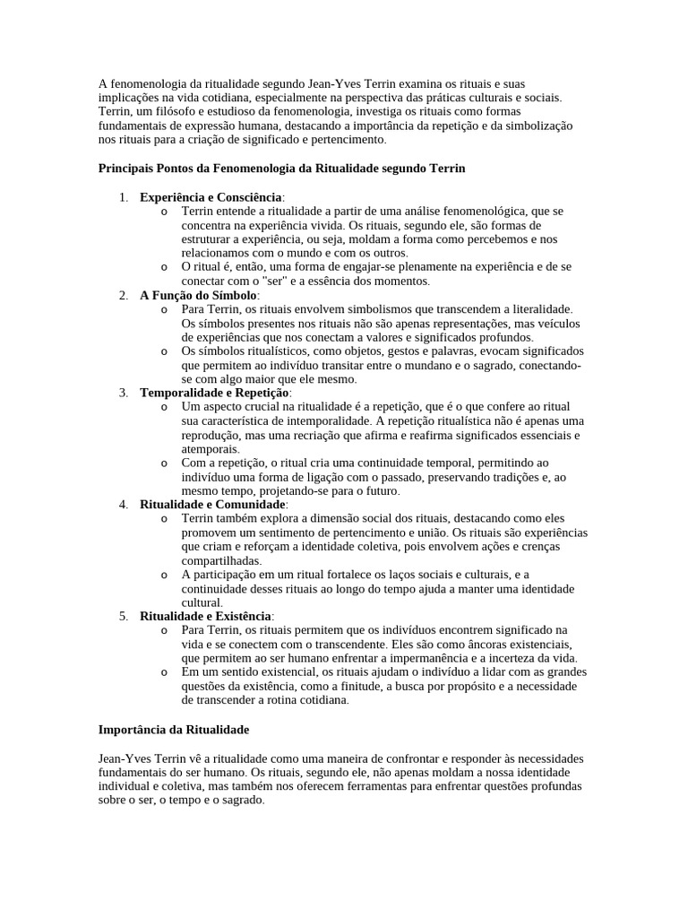 Fenomenologia da Ritualidade em Terrin | PDF | Rituais | Experiência