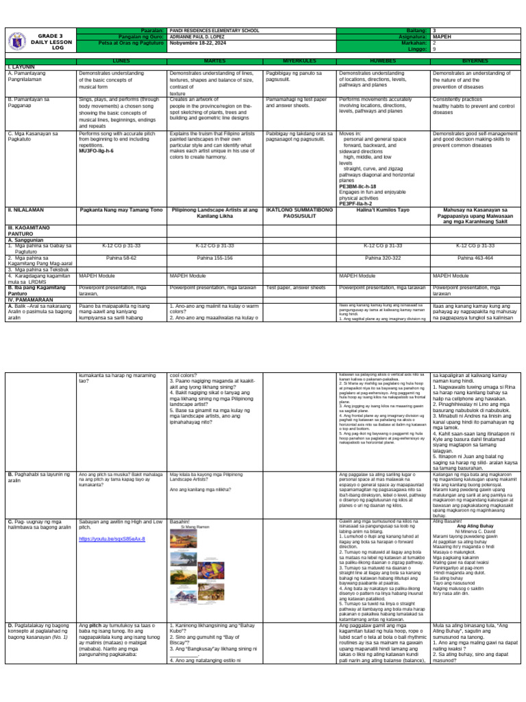 DLL Mapeh - Q2 Week9 | PDF