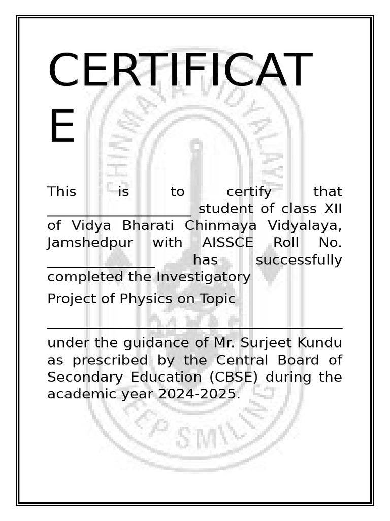 CBSE Class XII Investigatory Project Certificate | PDF