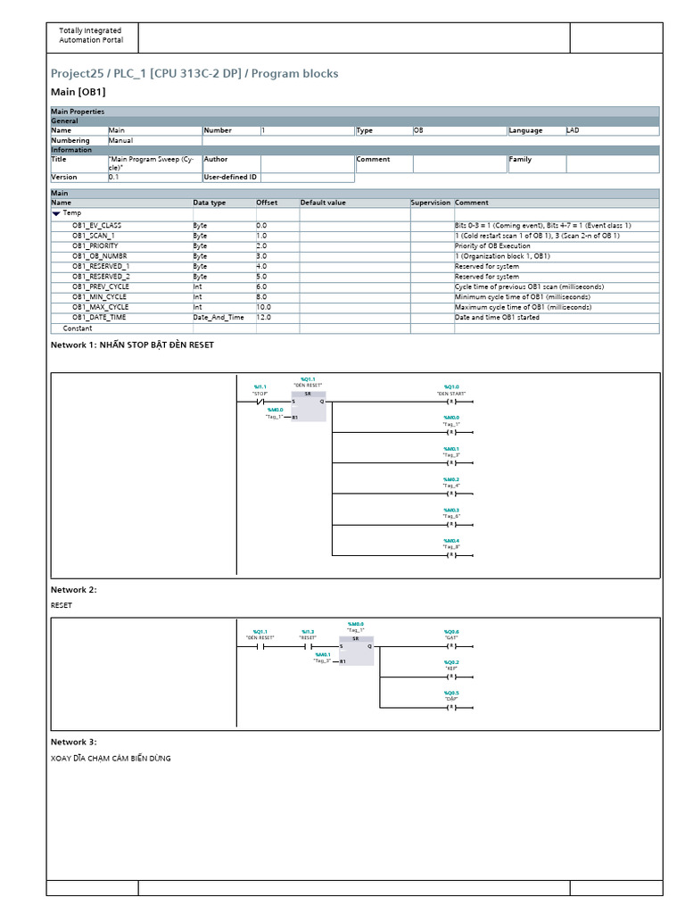 Project25 / PLC - 1 (CPU 313C-2 DP) / Program Blocks: Main (OB1) | PDF