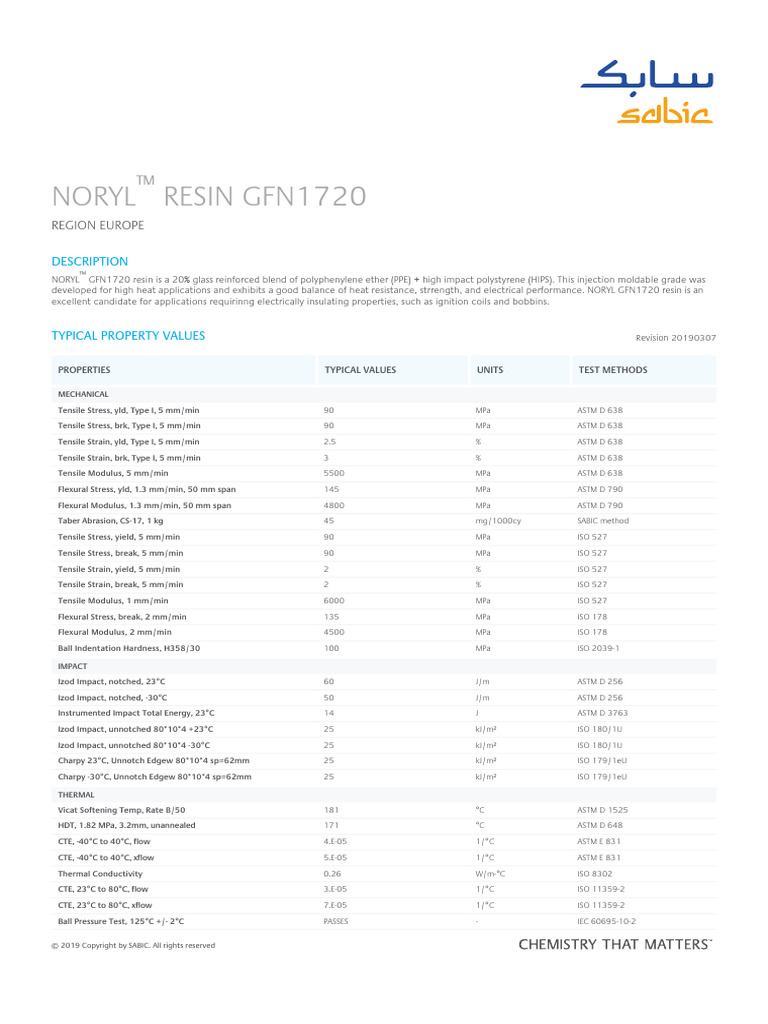 NORYL™ Resin - GFN1720 - Europe - Technical - Data - Sheet | PDF ...
