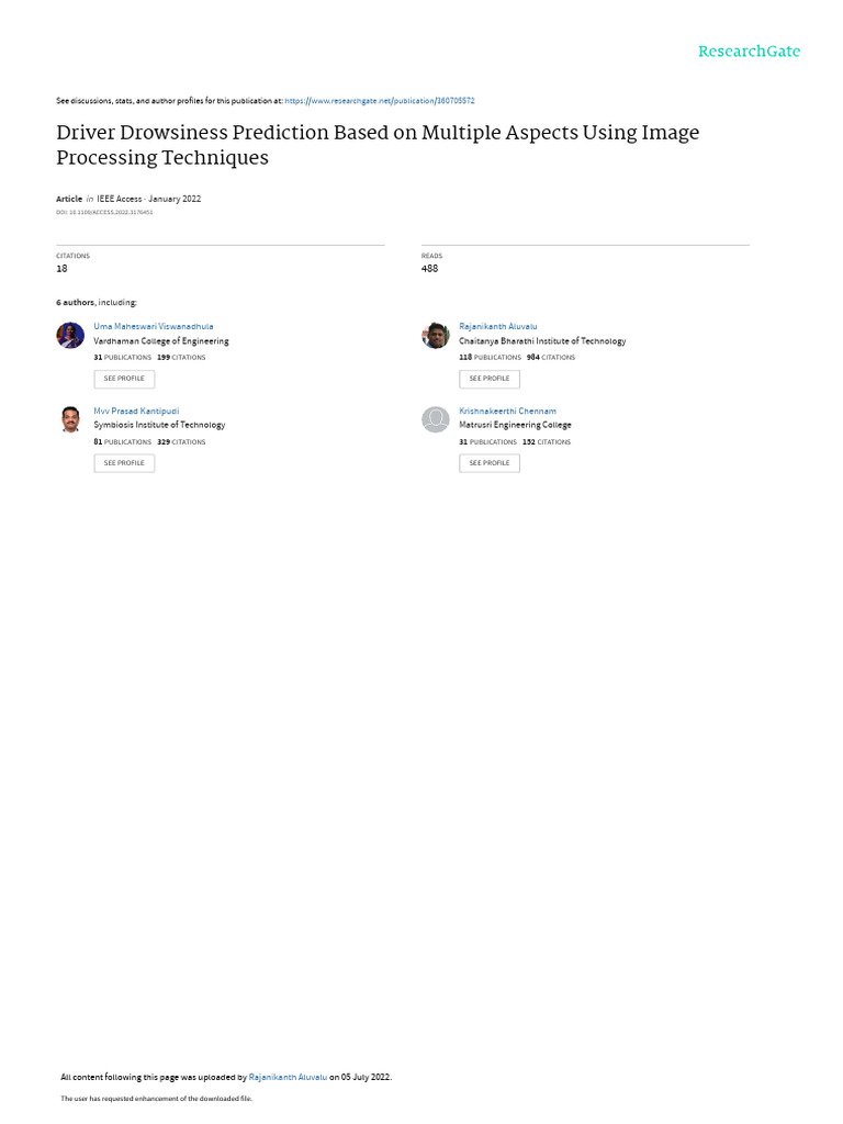 Driver Drowsiness Prediction Based On Multiple Aspects Using Image Processing Techniques5 | PDF ...