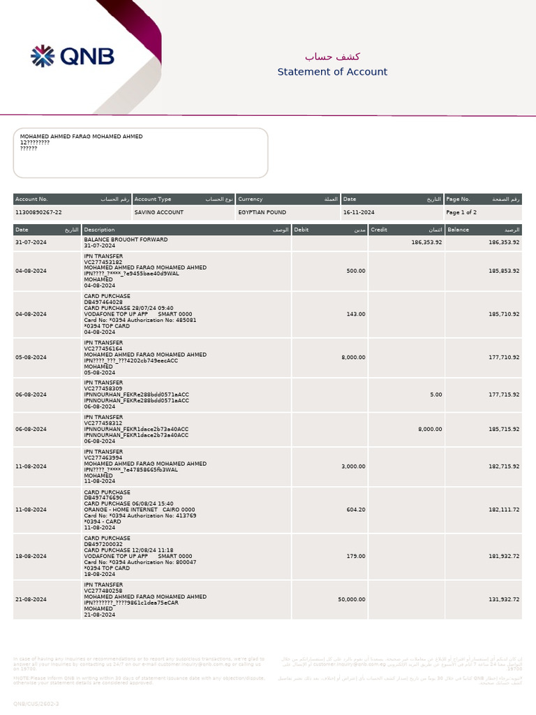 AccountStatement AUG 2024 | PDF | Debits And Credits | Banking Technology