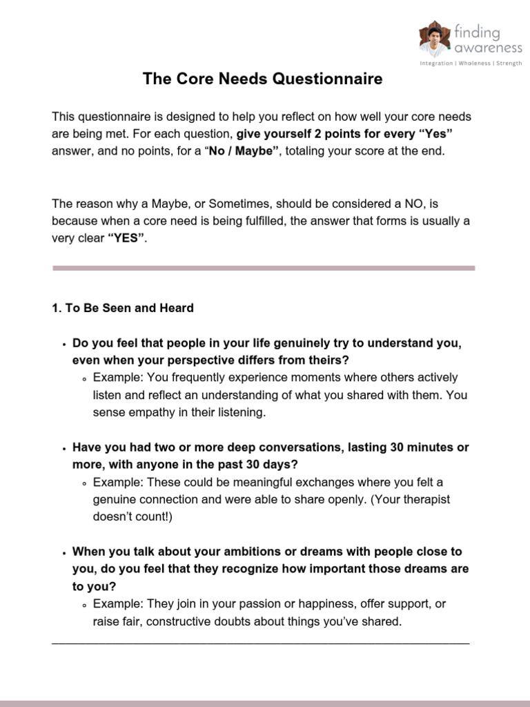 f1b 3a52 Eb11 53c44fd22 The Core Needs Questionnaire | PDF | Passion ...