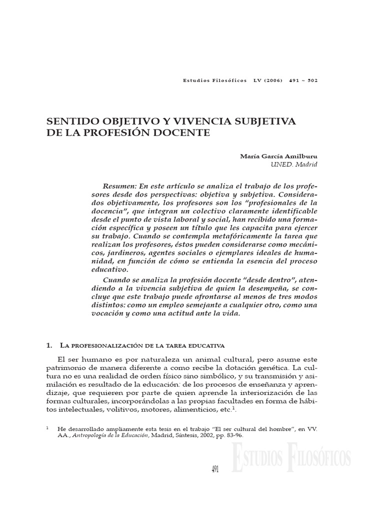 Studios Ilosóficos: Sentido Objetivo Y Vivencia Subjetiva de La ...