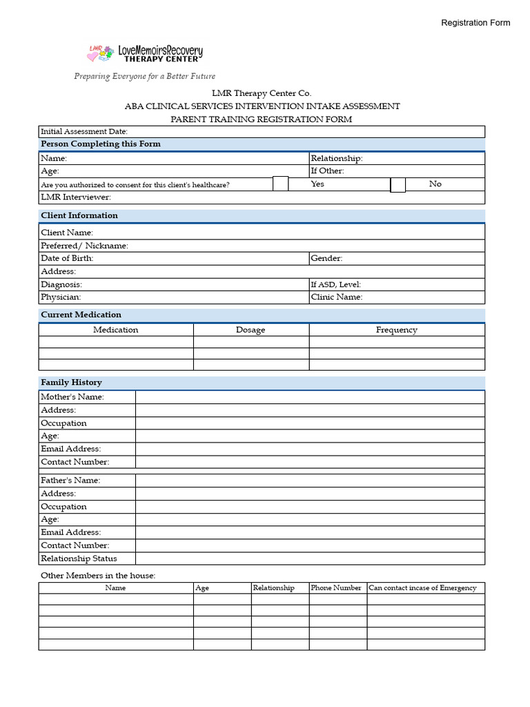 Parent Training - LMR Registration Form | PDF | Behavioural Sciences ...