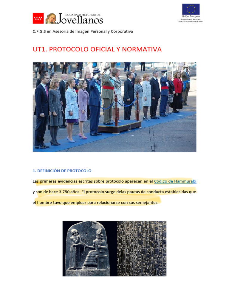 UT1. Protocolo Oficial y Normativa. | PDF | Cortes Generales | Oficial ...