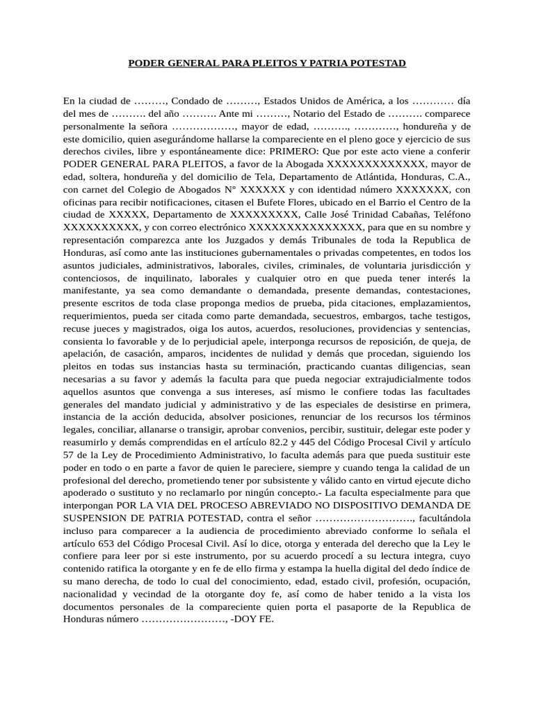 Formato Poder Ante Notario Usa | PDF | Gobierno | Separación de poderes