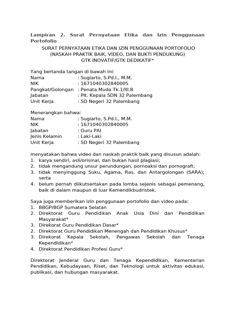 SP Etika Izin Portofolio | PDF