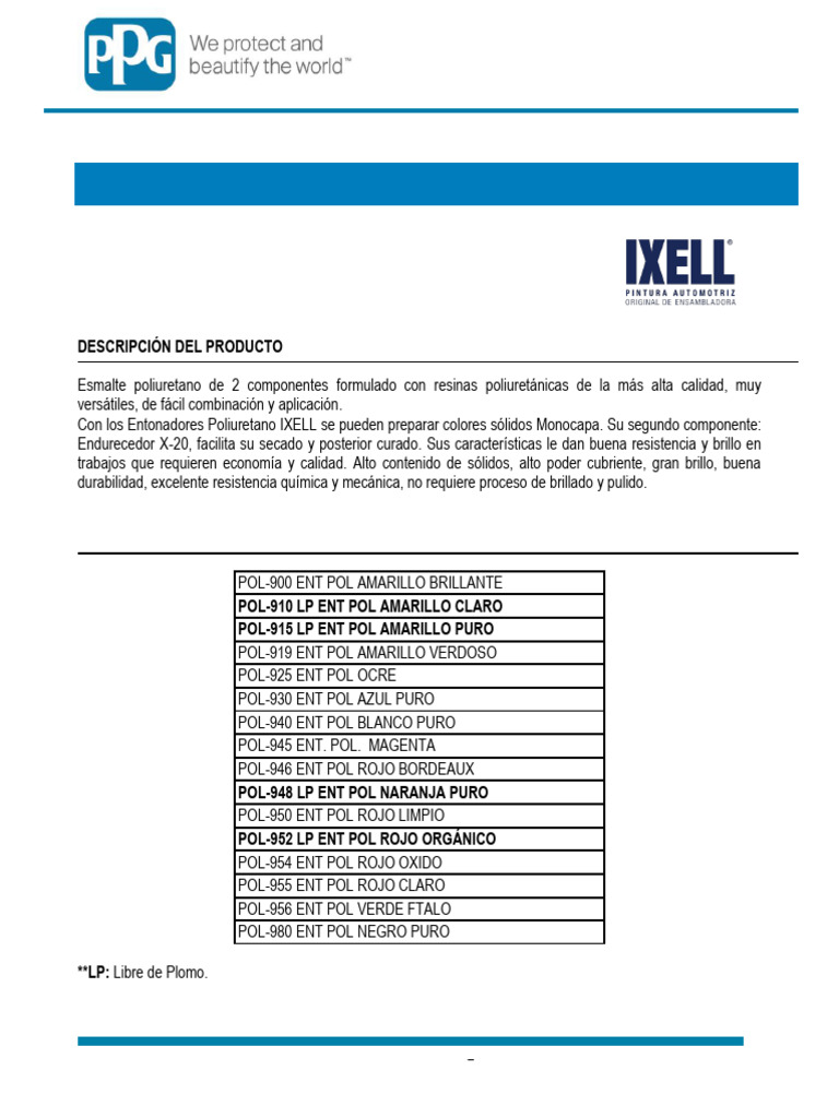 Ficha Técnica Poliuretano IXELL 70000 | PDF | Amarillo | Rojo