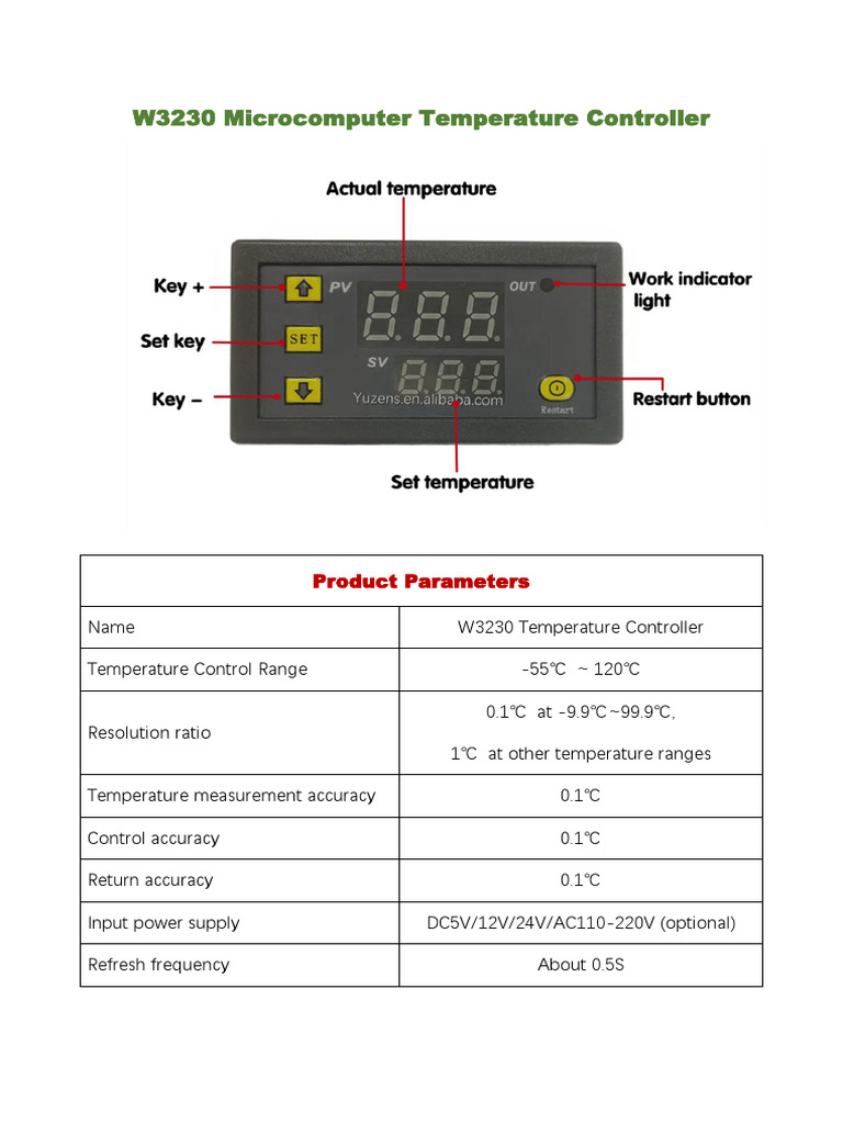 W3230 Temperature Controller Manual | PDF | Refrigerator | Relay