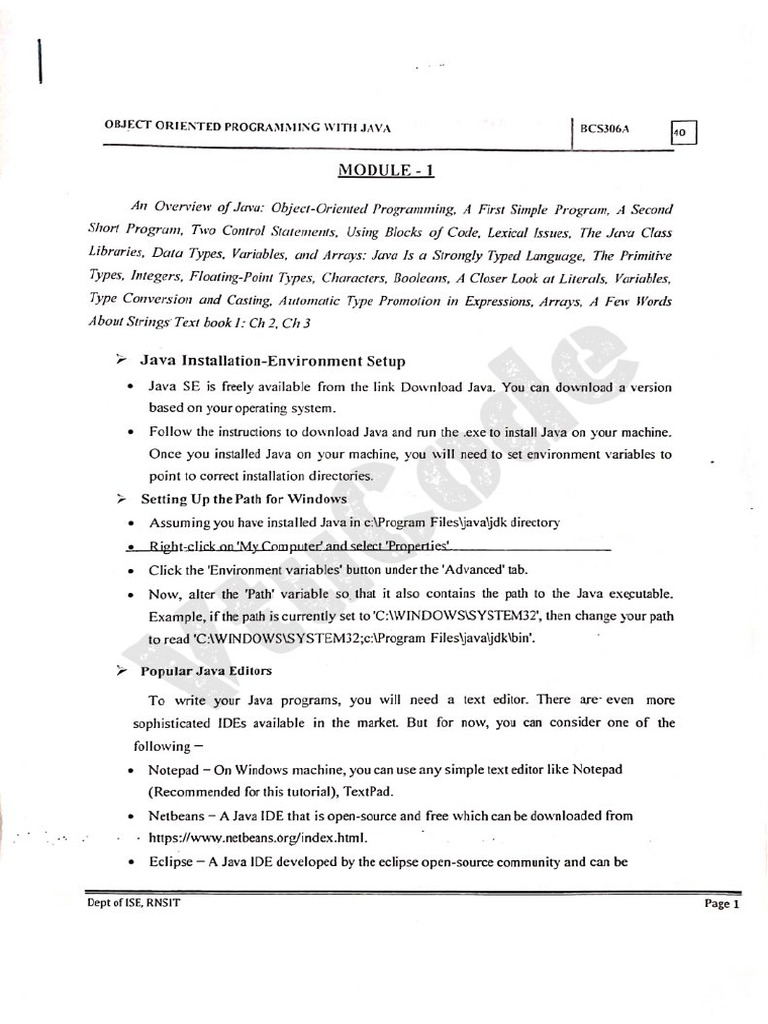 Java Module 1 2022 Scheme 3rd Sem | PDF