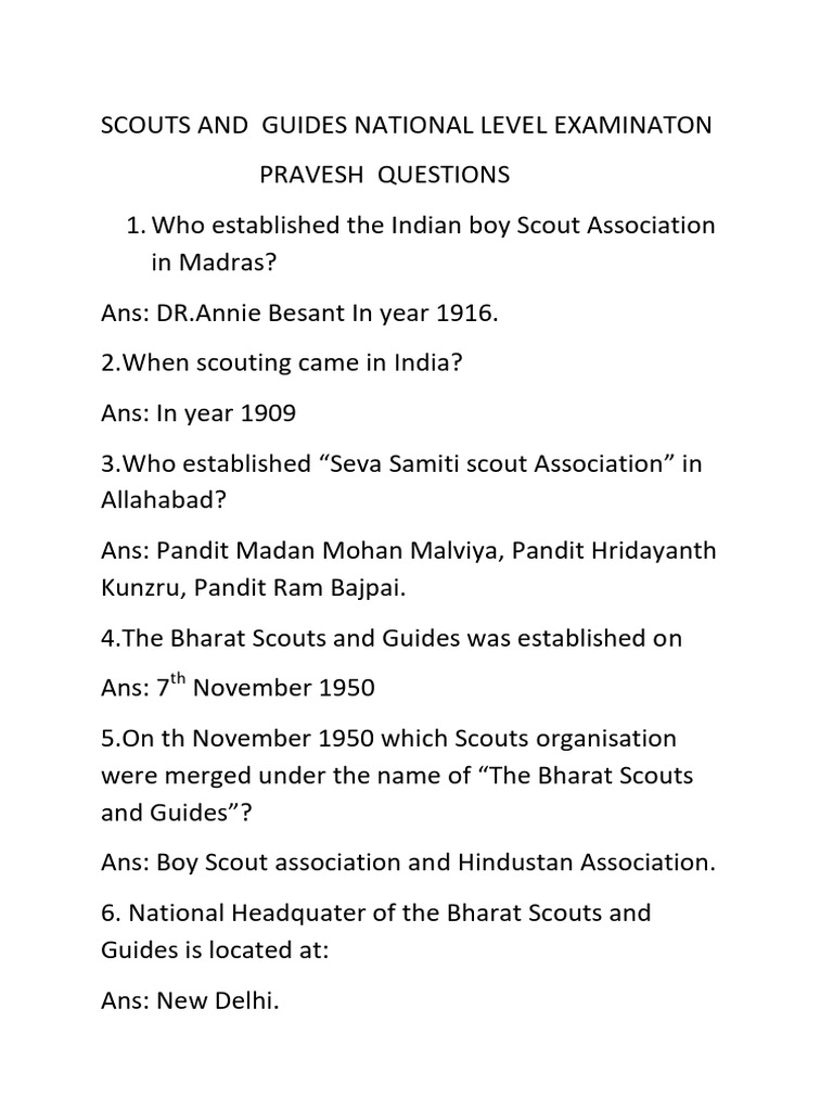 Scouts and Guides National Level Examinaton | PDF | Girl Guiding And ...