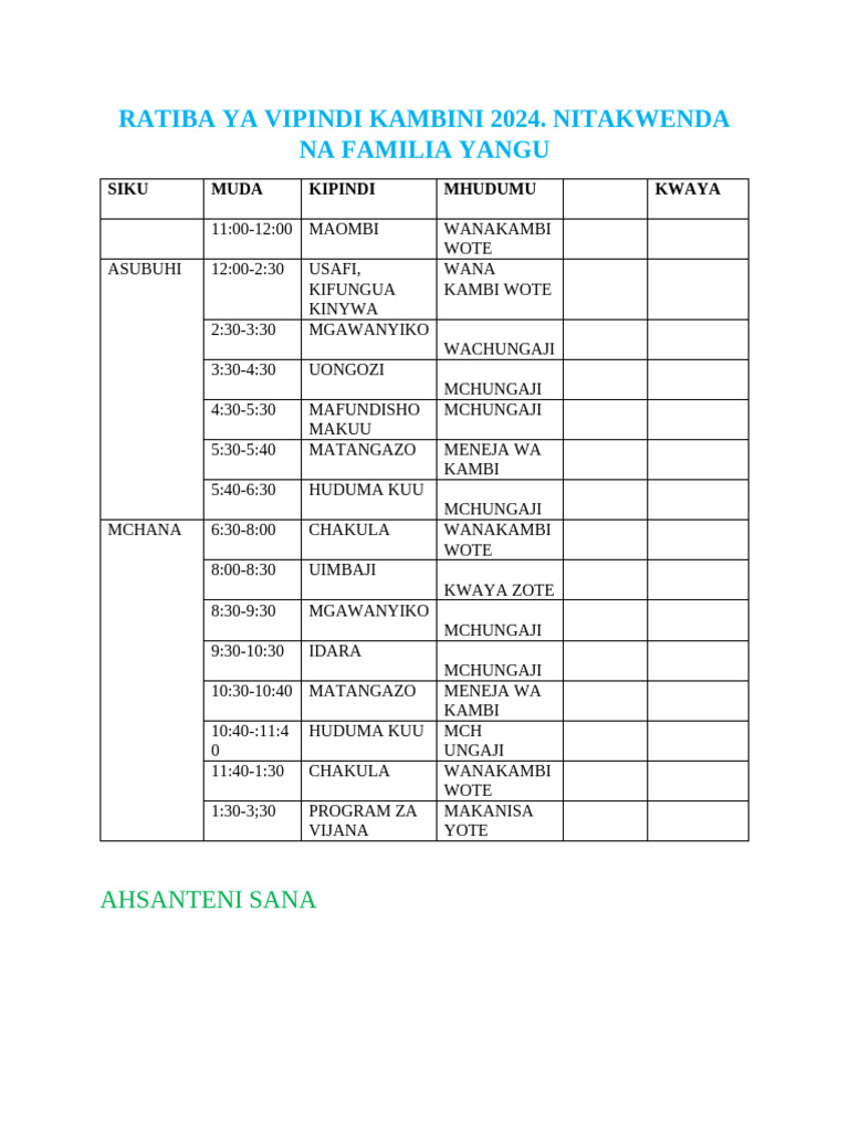 Ratiba Ya Vindi Kambini | PDF