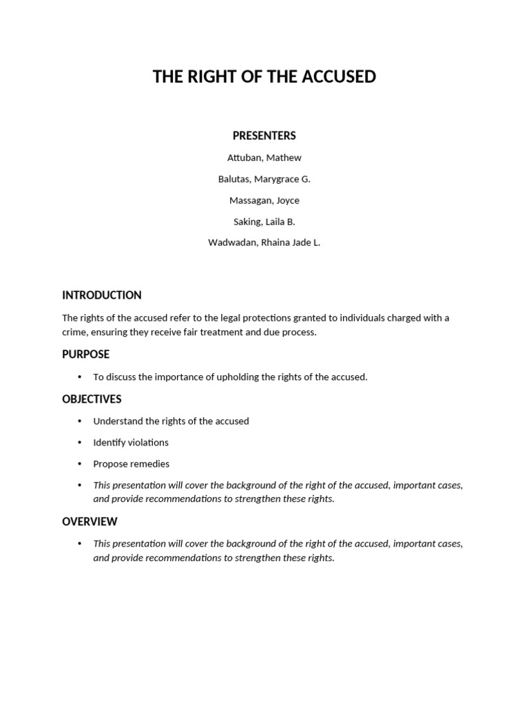 Rights of the Accused: Legal Protections | PDF | Right To Silence ...