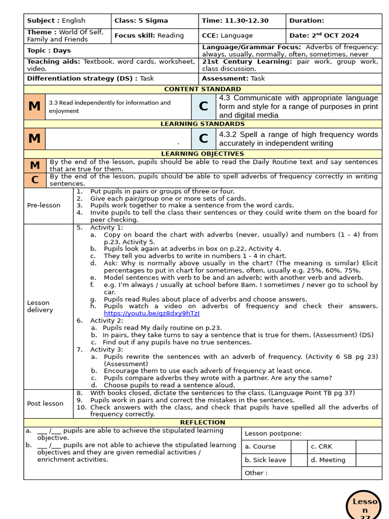 5S WEDNESDAY 2 OCT 2024 - Lesson 37 Reading | PDF | Cognition ...