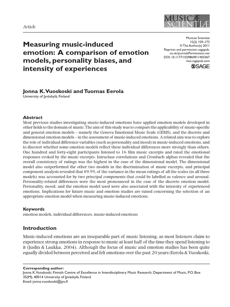 Comparing Music Emotion Models | PDF | Emotions | Psychological Concepts