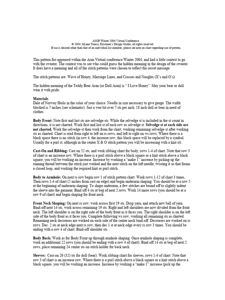 Knitting Pattern: Honey Bearan Sweater | PDF | Knitting | Clothing