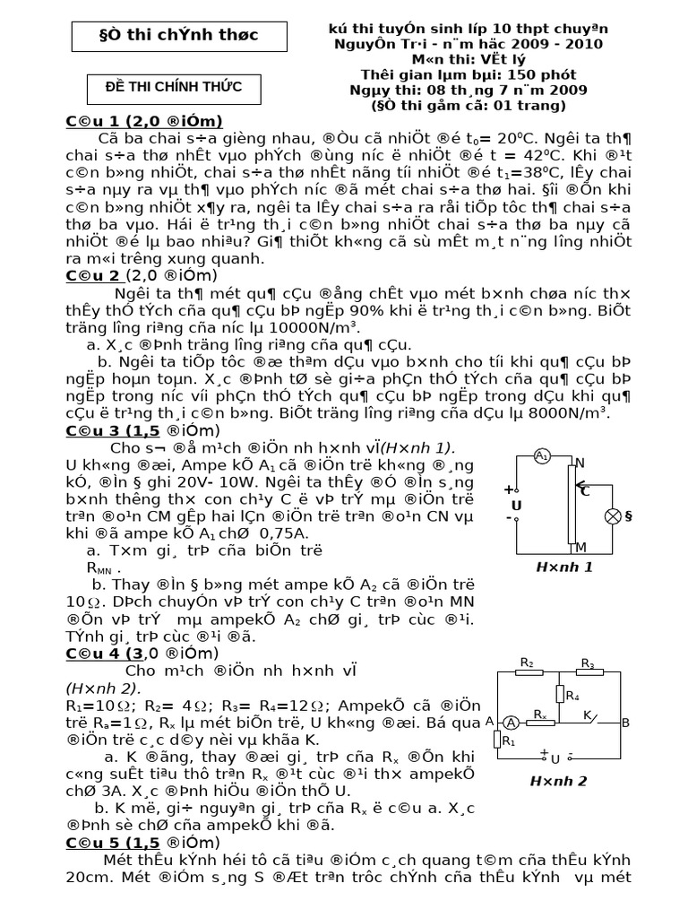 Ò Thi Chýnh Thøc: C©U 1 (2,0 ®ióm) | PDF