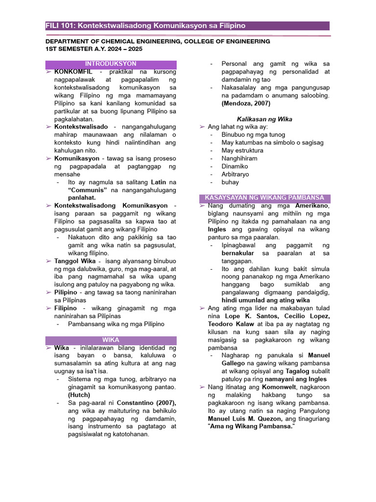 Fili 101-Unit 1 | PDF