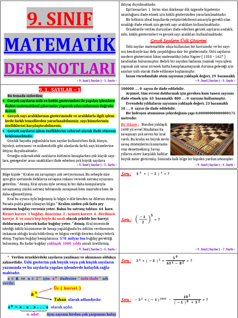 9matematik (Sayilar 4sayfali) | PDF