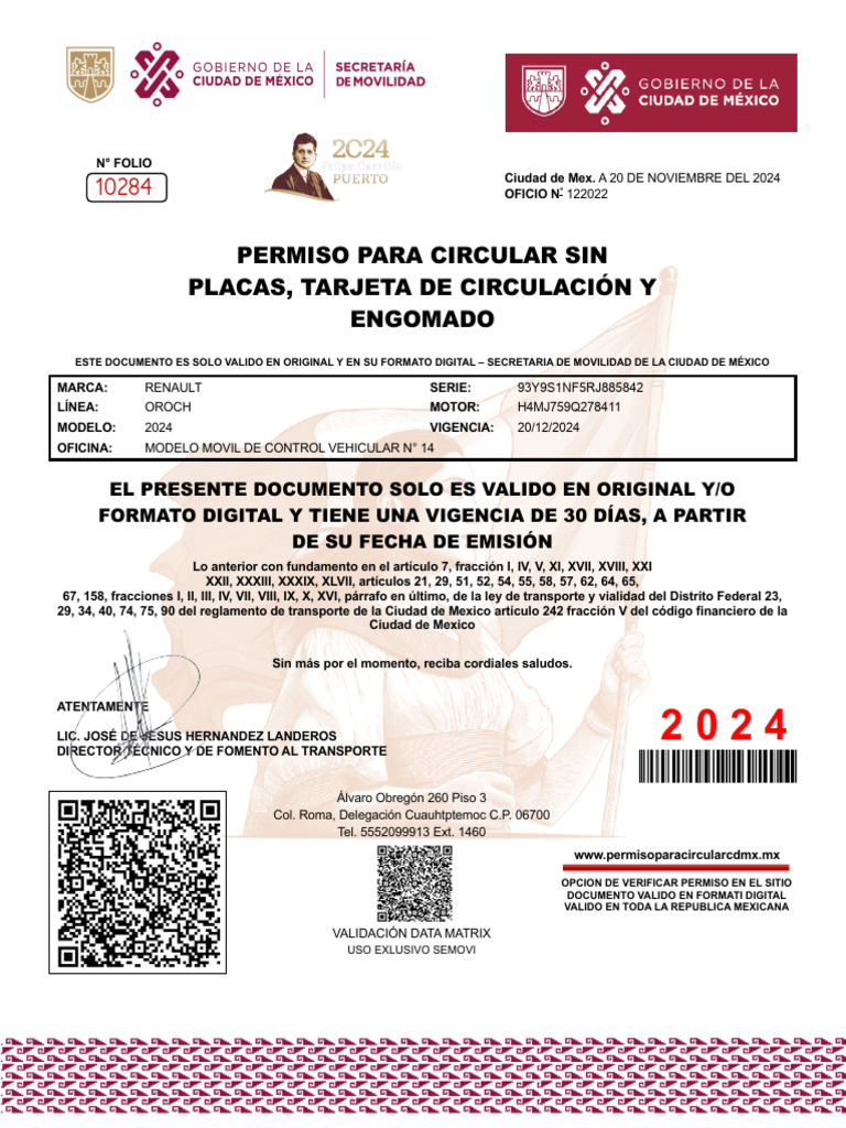 Permiso para Circular 2024 CDMX 2 | PDF