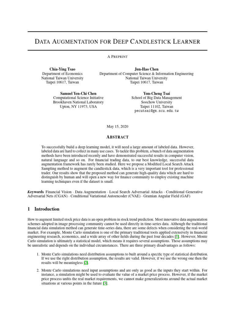 Data Augmentation For Deep Candlestick Learner | PDF | P Value | Applied Mathematics