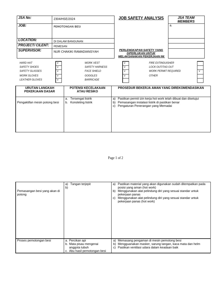 (MMS) Tugas JSA - Nur Chakiki Ramadiansyah - 452 | PDF | Teknologi & Rekayasa