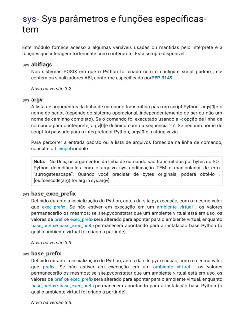 Sys Parâmetros e Funções Espec | PDF | Python (linguagem de programação ...