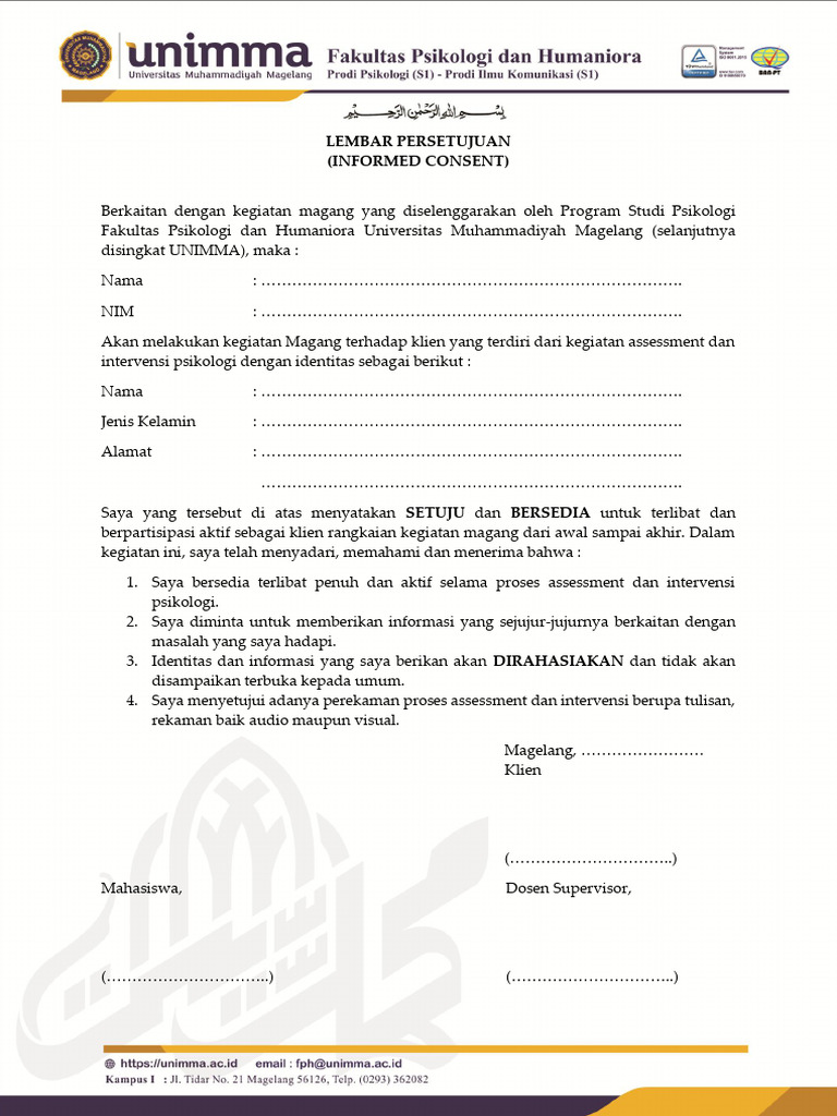 Informed Consent Psikologi | PDF | Karier & Perkembangan | Bisnis