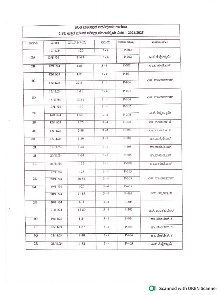 II Puc Kannada Viva Time Table | PDF