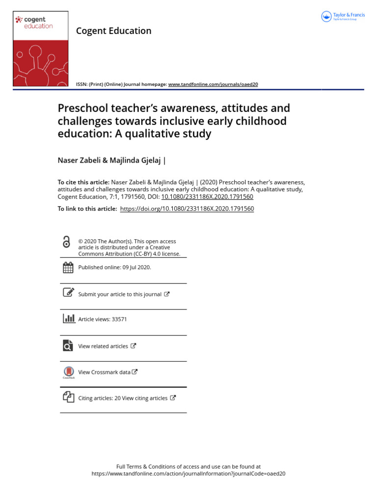 Preschool Teacher S Awareness Attitudes and Challenges Towards ...