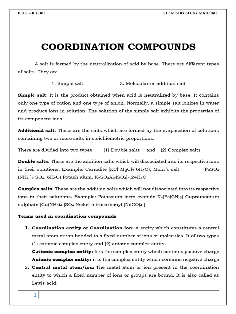Co Ordination Chemistry | PDF | Coordination Complex | Ligand