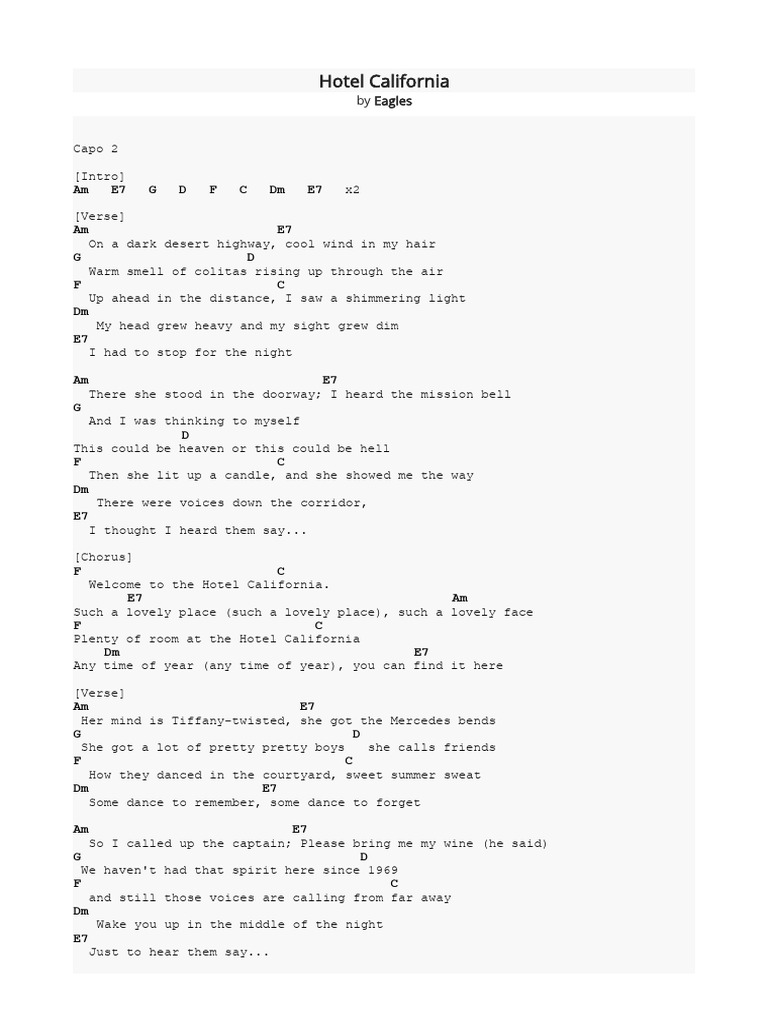 Hotel California - Eagles | PDF