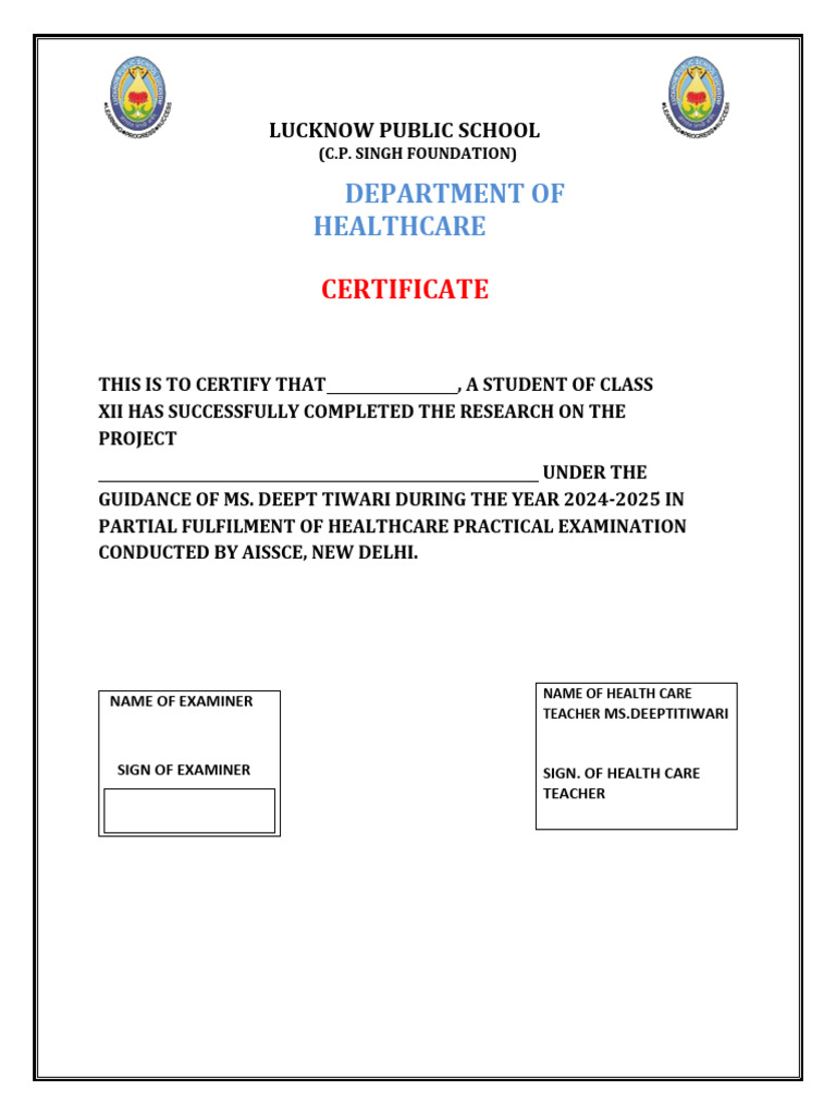 Helath Care Certificate | PDF