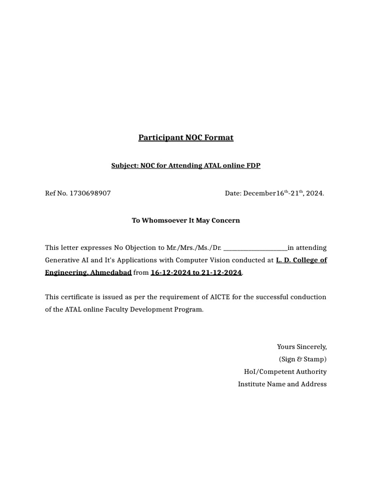 Participant NOC Format | PDF