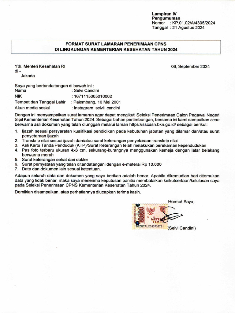 Surat Lamaran Selvi | PDF