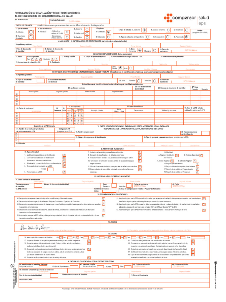 Formulario Afiliacion Eps | PDF | Documento de identidad