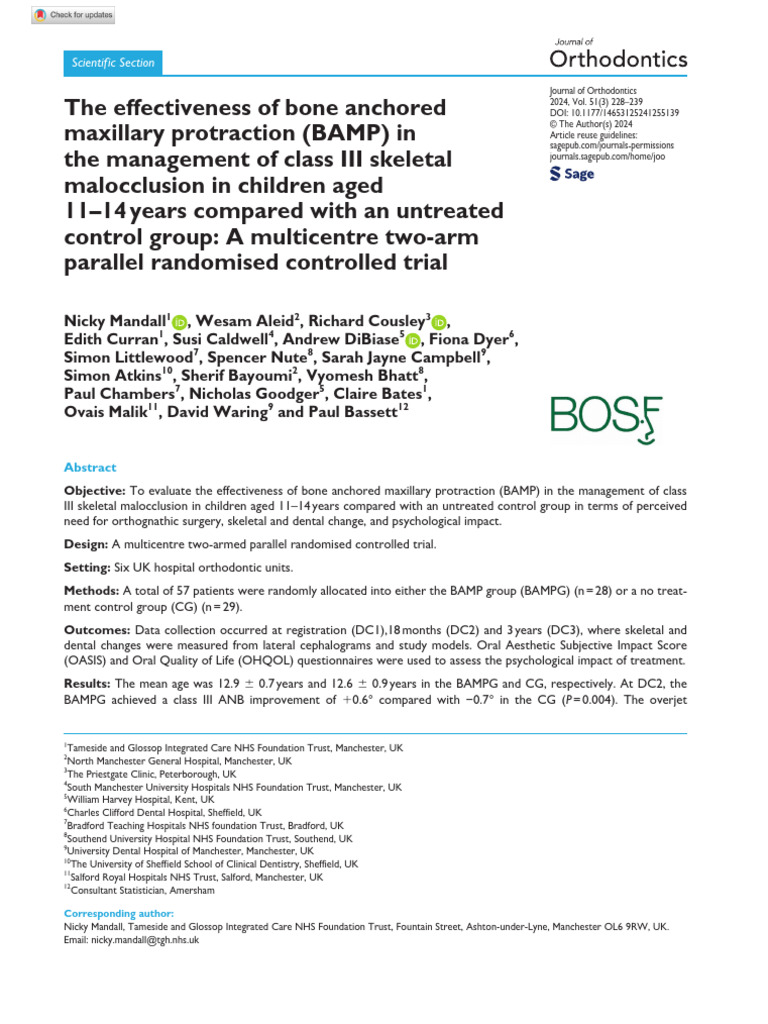 Mandall Et Al 2024 The Effectiveness of Bone Anchored Maxillary Protraction (Bamp) in The ...