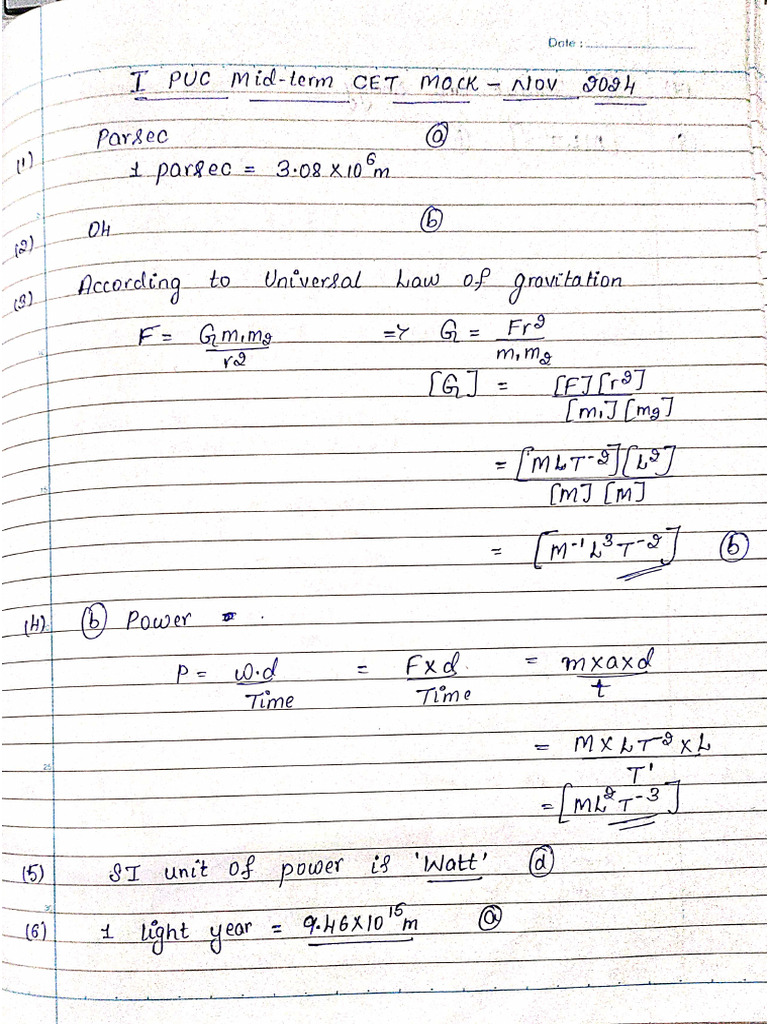 Physics Kcet First Year Key Answers | PDF
