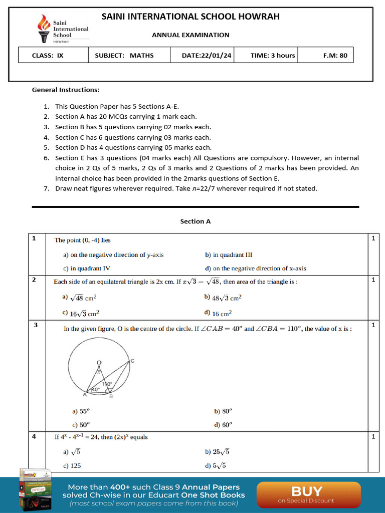 Saini International School Paper 40 Maths | PDF | Elementary ...