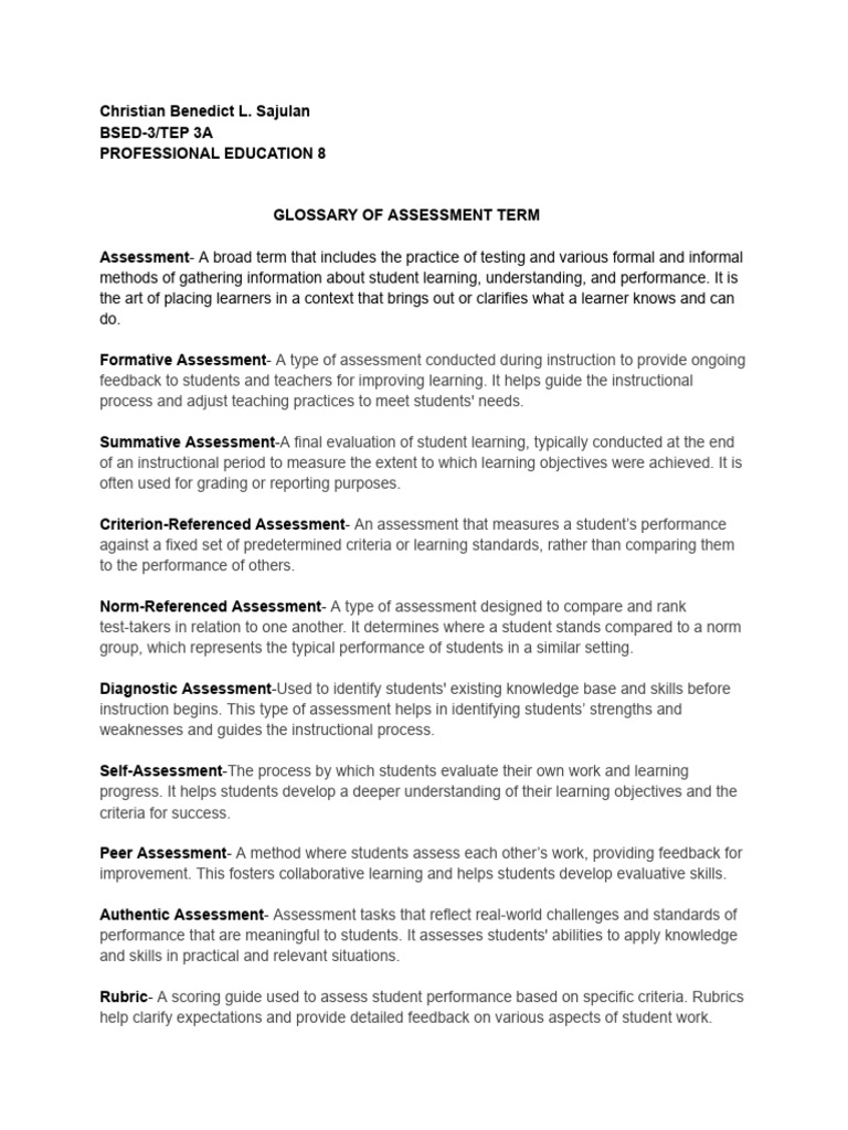 Glossary of Terms | PDF | Educational Assessment | Cognitive Science