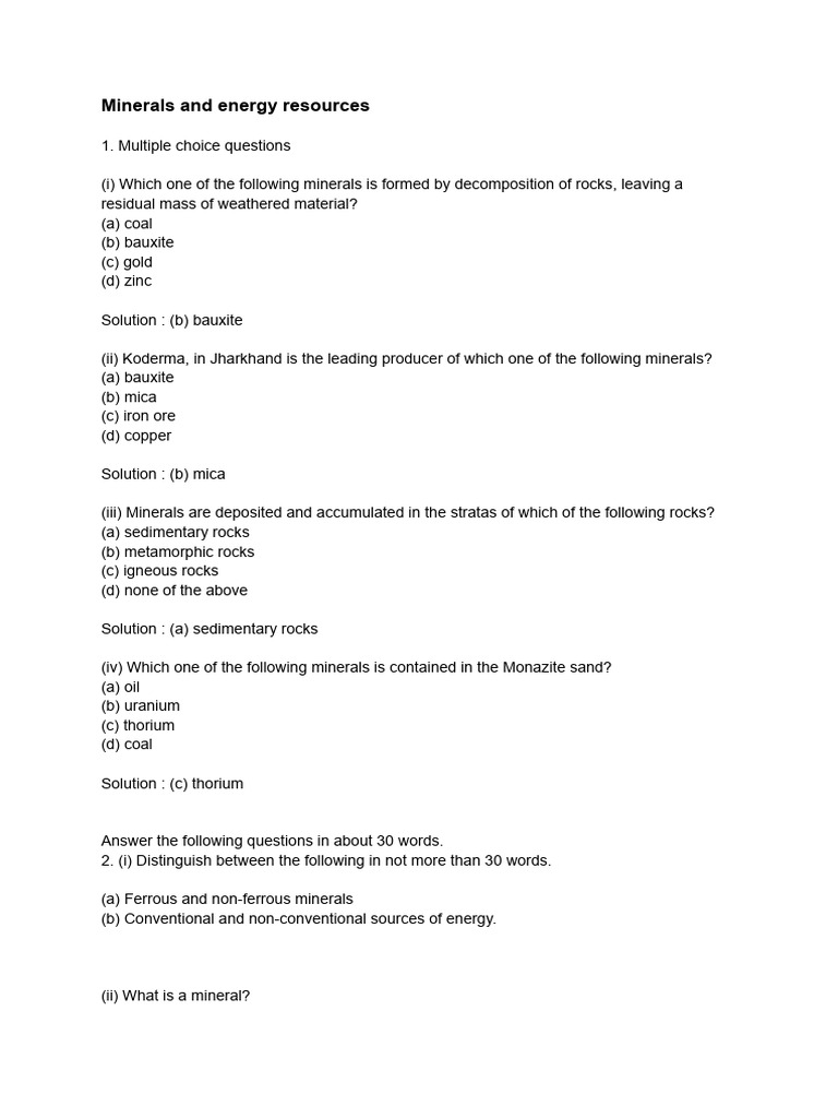 Mineral and Energy Resources Class | PDF | Rock (Geology) | Minerals
