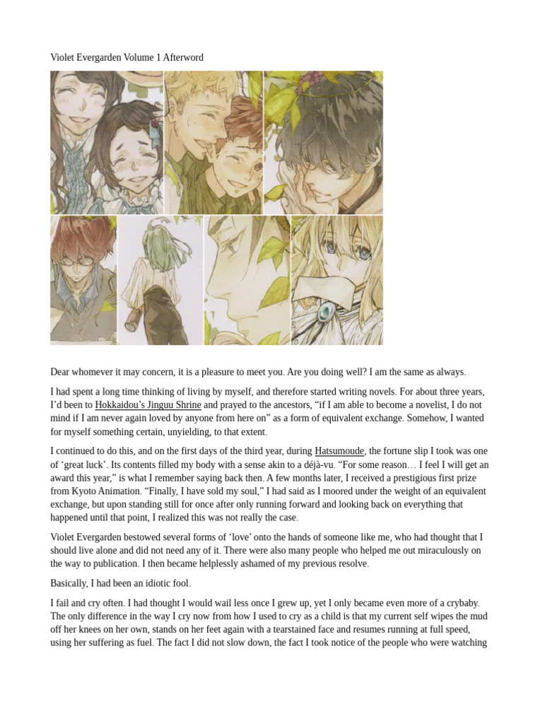 Violet Evergarden Volume 1 Afterword | PDF